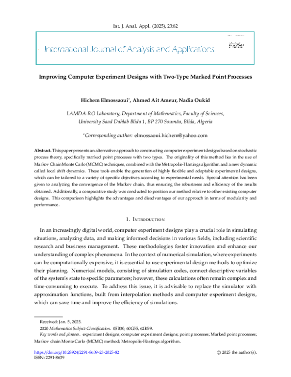 (PDF) Improving Computer Experiment Designs with Two-Type Marked Point Processes