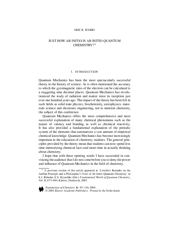 (PDF) Just How Ab Initio is Ab Initio Quantum Chemistry?