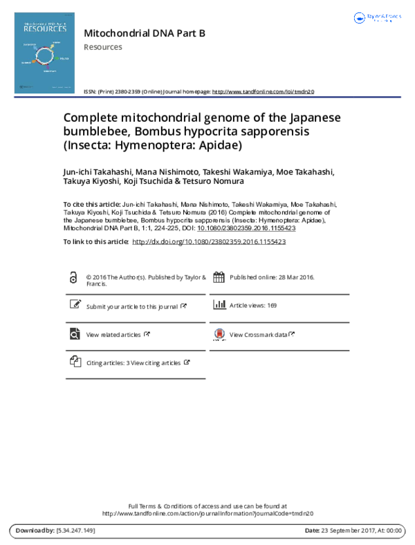 (PDF) Complete mitochondrial genome of the Japanese bumblebee, Bombus ...