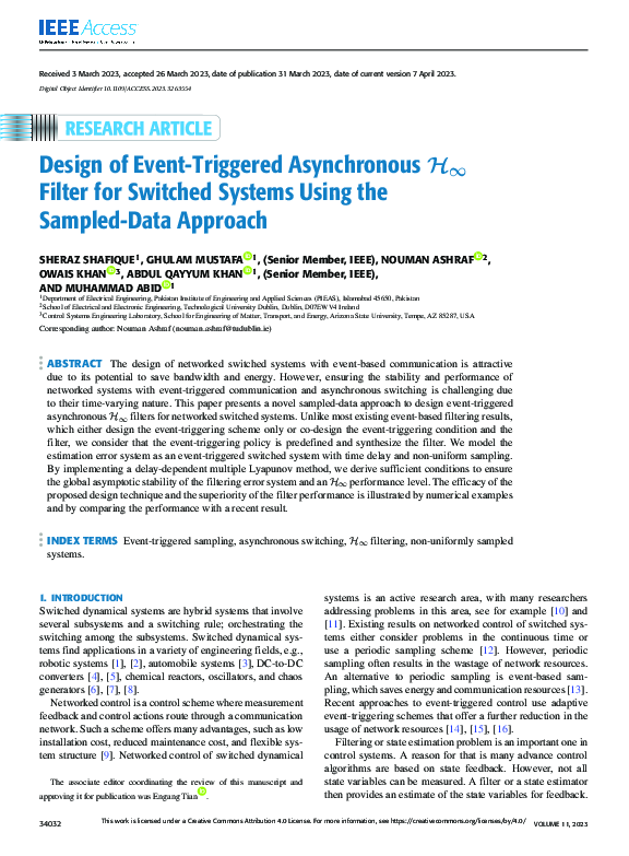 (PDF) Design of Event-Triggered Asynchronous H∞ Filter for Switched Systems Using the Sampled ...