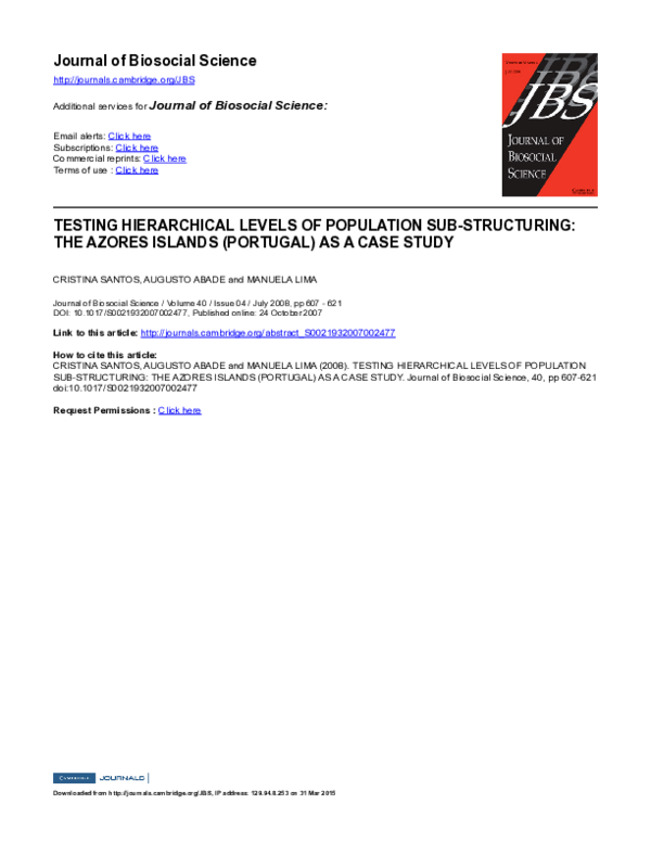 (PDF) Testing Hierarchical Levels of Population Sub-Structuring: The ...