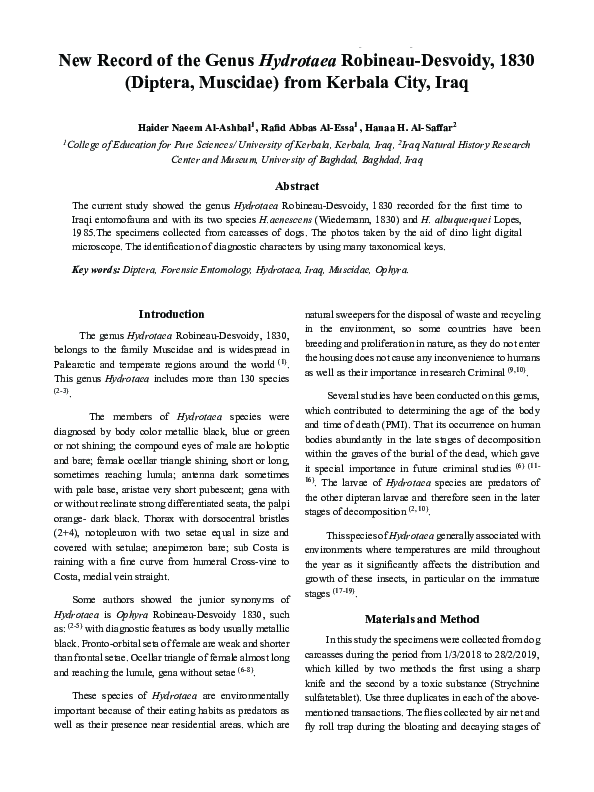 (PDF) New Record of the Genus Hydrotaea Robineau-Desvoidy, 1830 ...