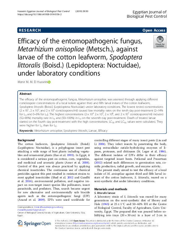(PDF) Efficacy of the entomopathogenic fungus Metarhizium brunneum in controlling the tick ...