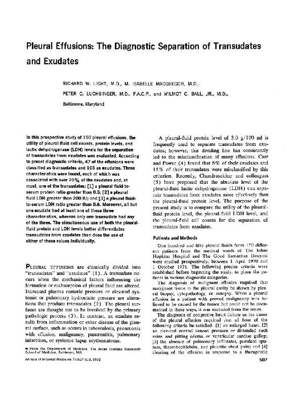 (PDF) Pleural Effusions: The Diagnostic Separation of Transudates and ...