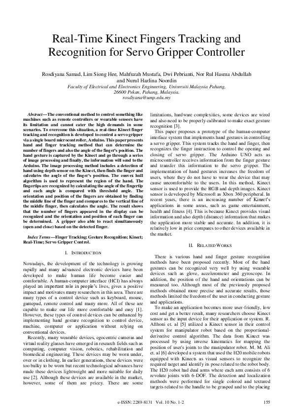 (PDF) Real-Time Kinect Fingers Tracking and Recognition for Servo Gripper Controller
