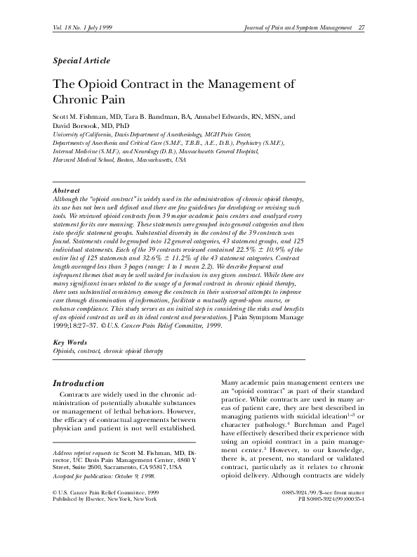(PDF) The Opioid Contract in the Management of Chronic Pain