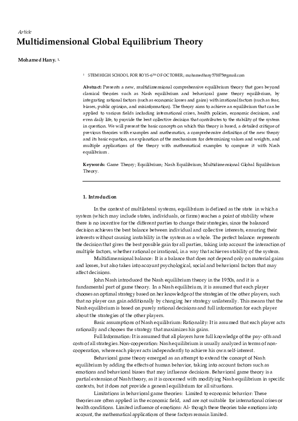 (PDF) Multidimensional Global Equilibrium Theory