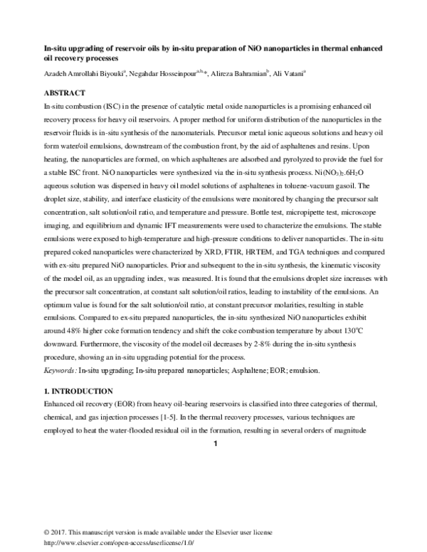 (PDF) In-situ upgrading of reservoir oils by in-situ preparation of NiO ...