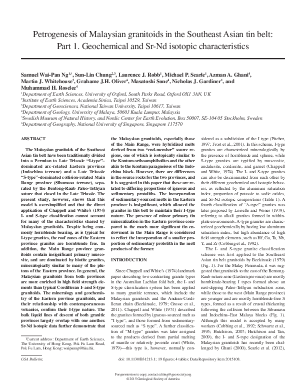 (PDF) Petrogenesis of Malaysian granitoids in the Southeast Asian tin ...