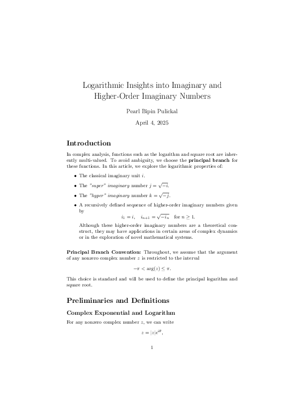 (PDF) Logarithmic Insights into Imaginary and Higher-Order Imaginary ...