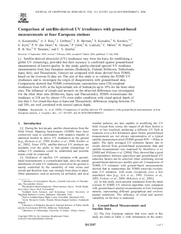(PDF) Comparison of satellite-derived UV irradiances with ground-based ...