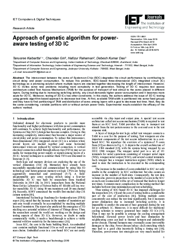 (PDF) Approach of genetic algorithm for power‐aware testing of 3D IC