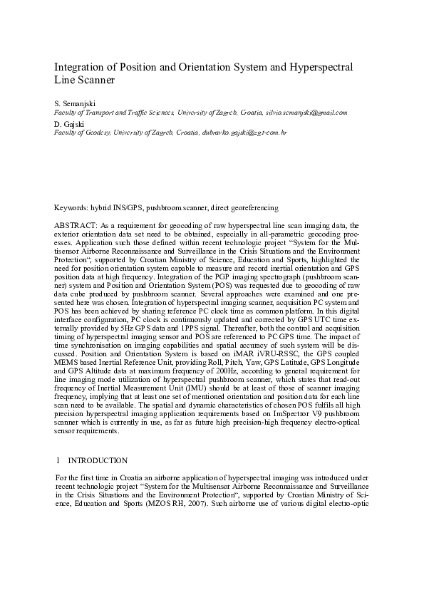(PDF) Integration of Position and Orientation System and Hyperspectral ...