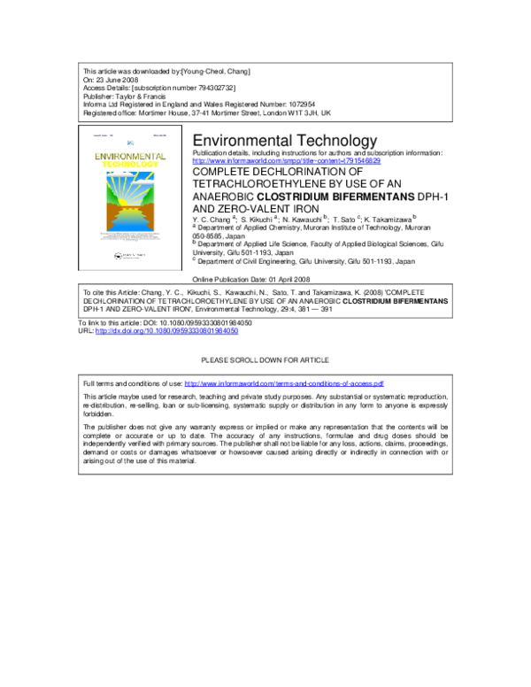 (PDF) COMPLETE DECHLORINATION OF TETRACHLOROETHYLENE BY USE OF AN ...