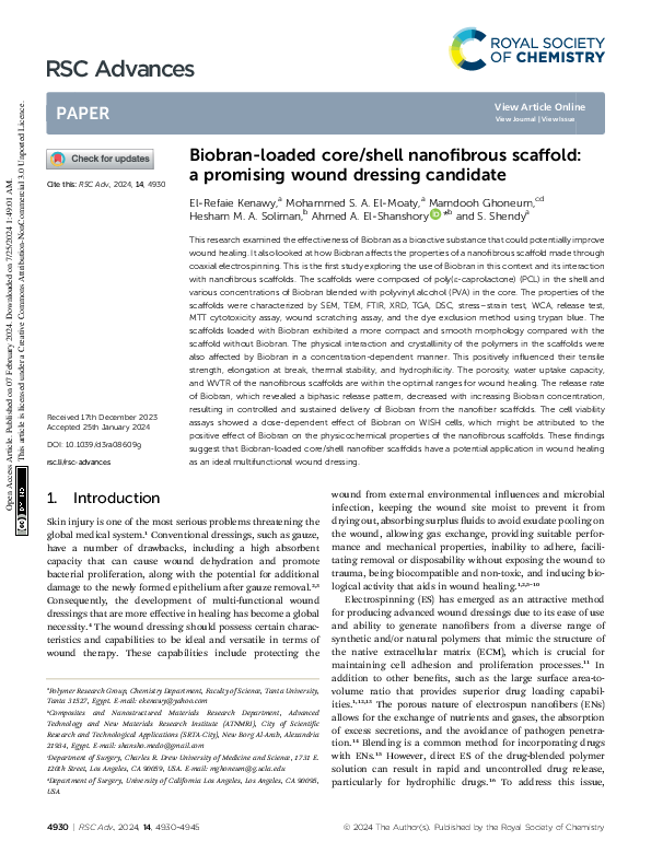 (PDF) Biobran-loaded core/shell nanofibrous scaffold: a promising wound ...