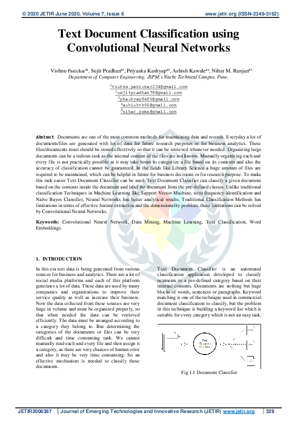 (PDF) Text Document Classification using Convolutional Neural Networks