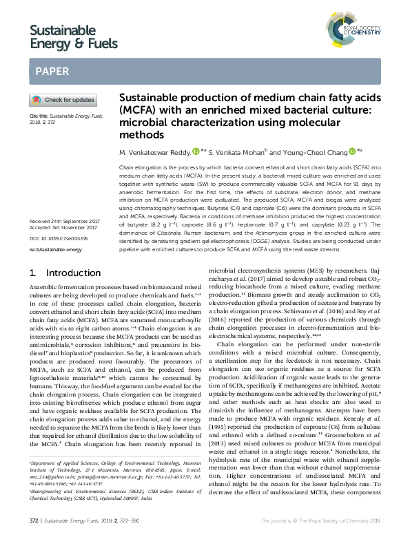 (PDF) Sustainable production of medium chain fatty acids (MCFA) with an ...