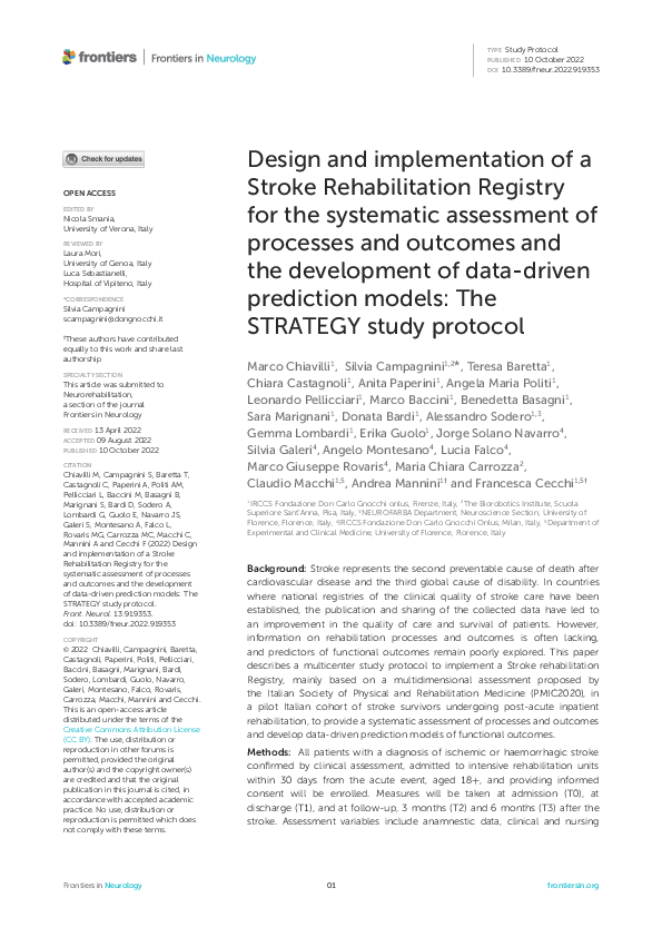 (PDF) Design and implementation of a Stroke Rehabilitation Registry for the systematic ...