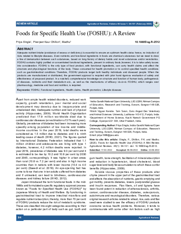 (PDF) Foods for Specific Health Use (FOSHU): A Review