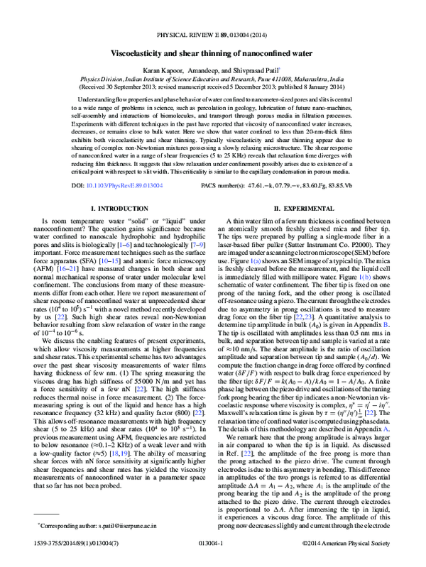 (PDF) Viscoelasticity and shear thinning of nanoconfined water