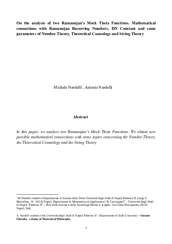 (PDF) On the analysis of two Ramanujan's Mock Theta Functions ...