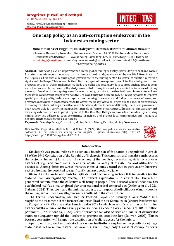 (PDF) One map policy as an anti-corruption endeavour in the Indonesian mining sector