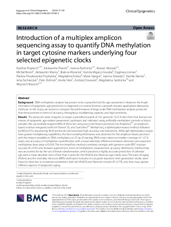 (PDF) Introduction of a multiplex amplicon sequencing assay to quantify DNA methylation in ...