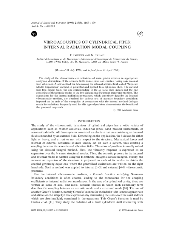 (PDF) Vibroacoustics of Cylindrical Pipes: Internal Radiation Modal Coupling