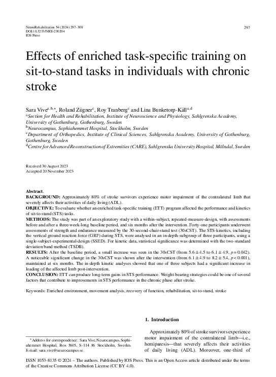 (PDF) Effects of enriched task-specific training on sit-to-stand tasks in individuals with ...