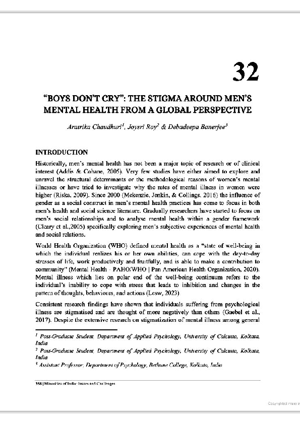 (PDF) “Boys Don’t Cry”: The Stigma Around Men’s Mental Health from a Global Perspective