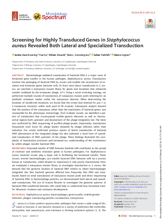 Pdf Screening For Highly Transduced Genes In Staphylococcus Aureus Revealed Both Lateral And