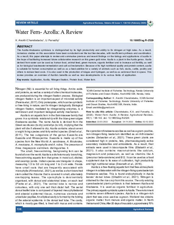 (PDF) Water Fern-Azolla: A Review