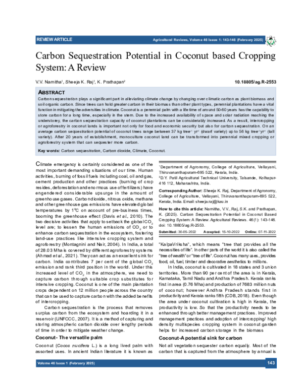 (PDF) Carbon Sequestration Potential in Coconut based Cropping System ...