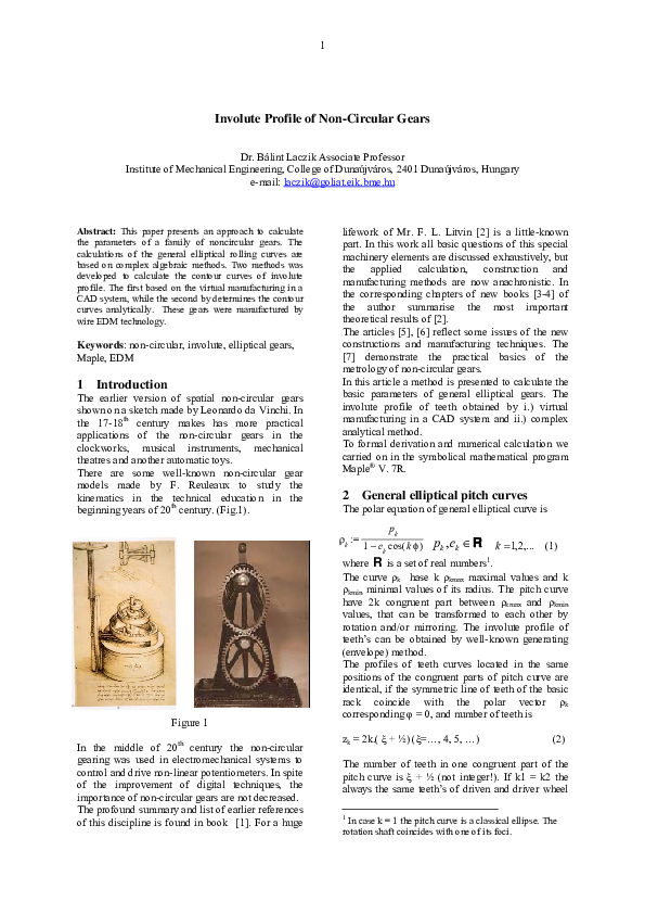 (PDF) Involute Profile of Non-Circular Gears