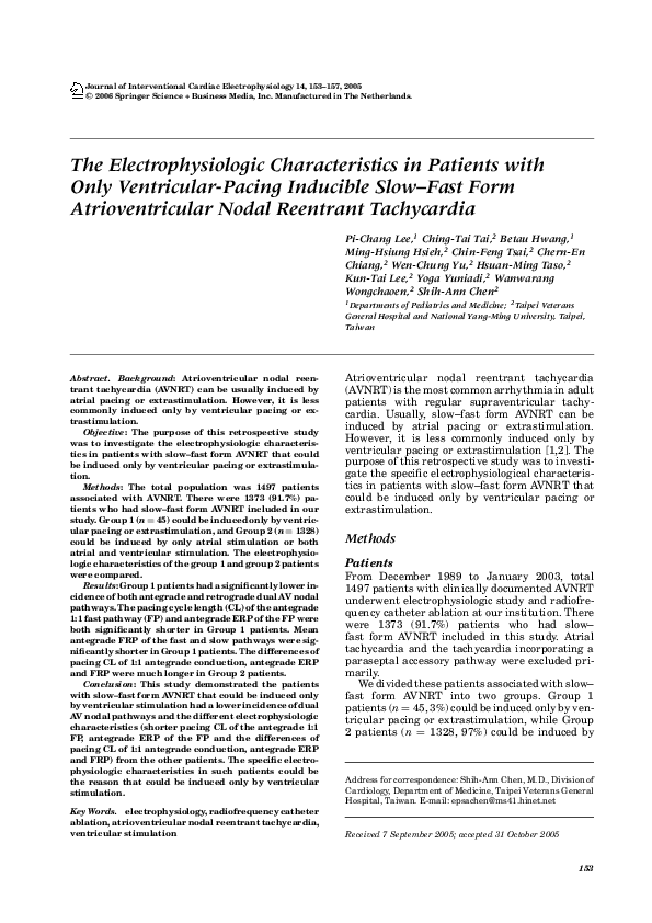 (PDF) The Electrophysiologic Characteristics in Patients with Only ...
