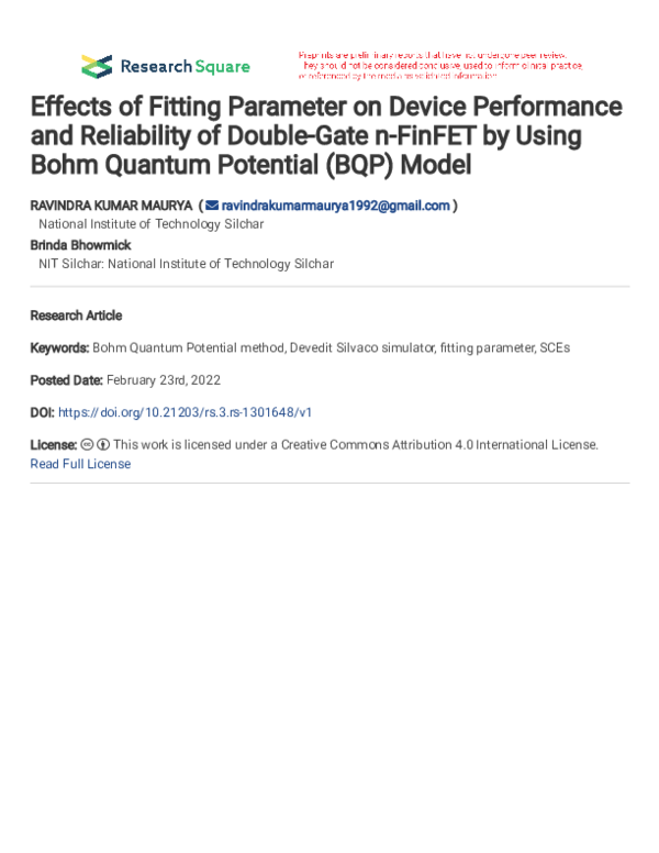 (PDF) Effects of Fitting Parameter on Device Performance and Reliability of Double-Gate n-FinFET ...