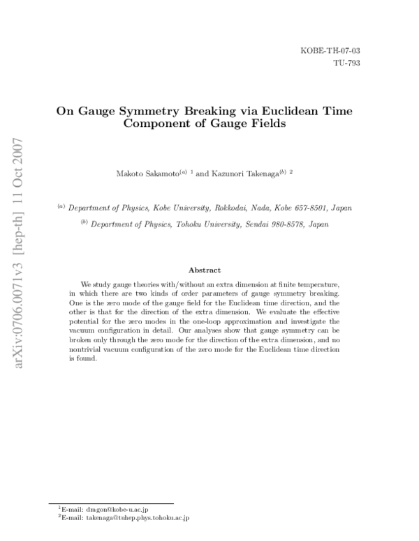 (PDF) Gauge symmetry breaking via Euclidean time component of gauge fields