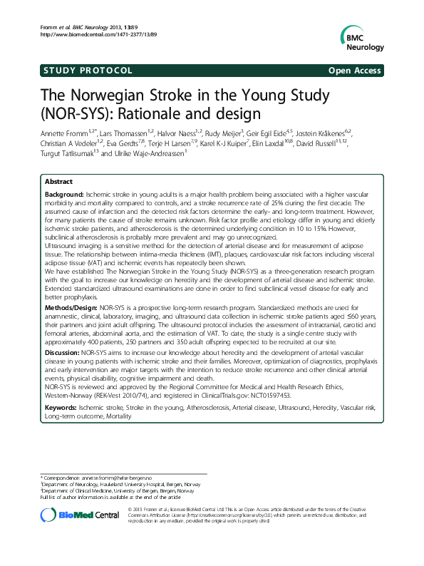 (PDF) The Norwegian Stroke in the Young Study (NOR-SYS): Rationale and ...