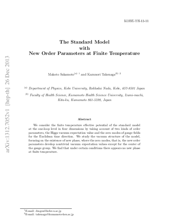 (PDF) Standard model with new order parameters at finite temperature