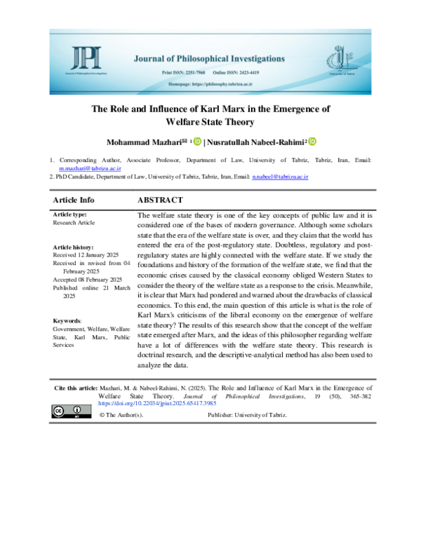 (PDF) The Role and Influence of Karl Marx in the Emergence of Welfare ...