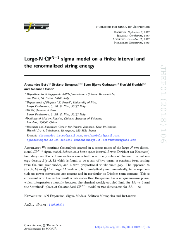 (PDF) Large-N ℂ ℙ N − 1 $$ \mathbb{C}{\mathrm{\mathbb{P}}}^{\mathrm{N}-1} $$ sigma model on a ...