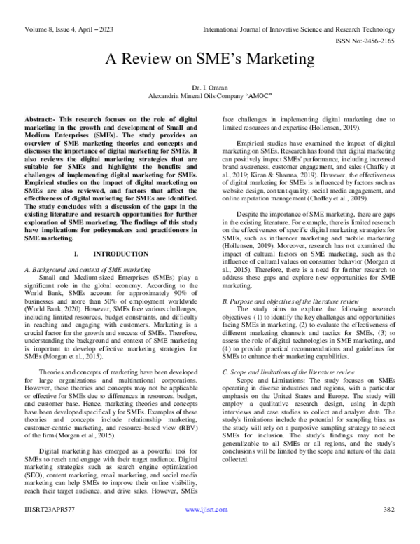 (PDF) A Review on SME's Marketing