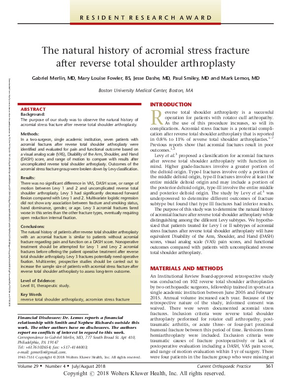 (PDF) The natural history of acromial stress fracture after reverse total shoulder arthroplasty