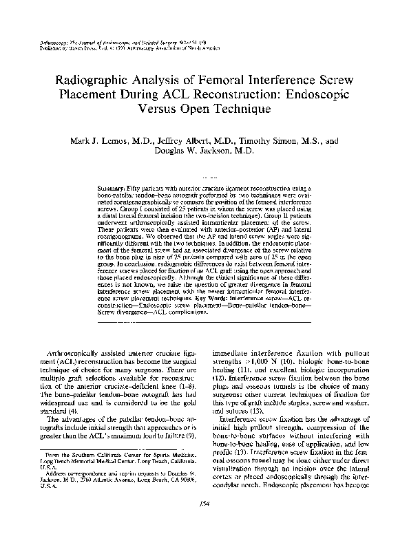 (PDF) Radiographic analysis of femoral interference screw placement ...