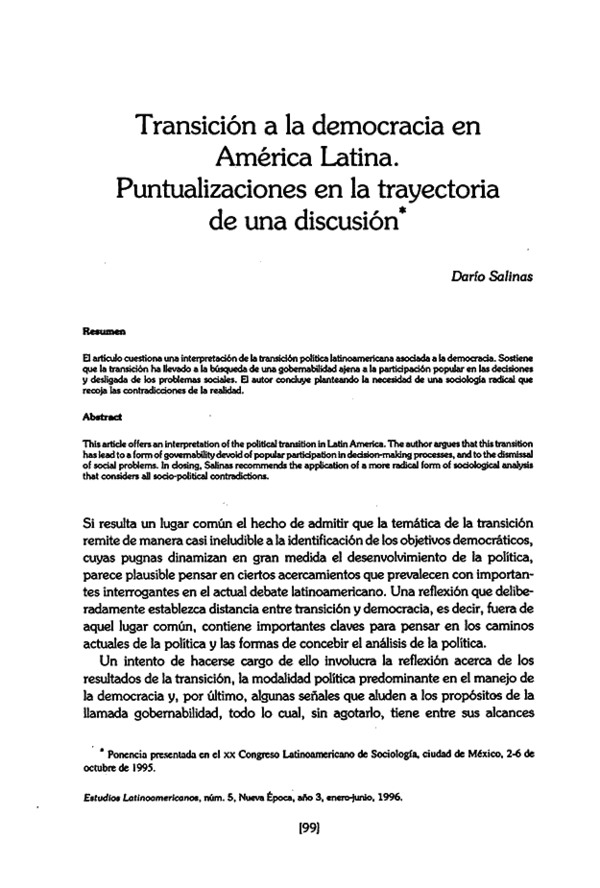 (PDF) Transición a la democracia en América Latina. Puntualizaciones en ...