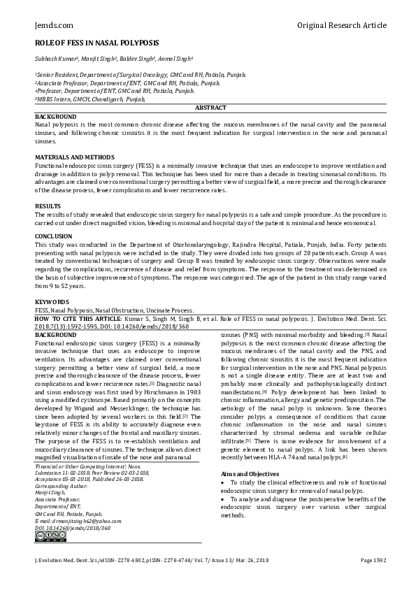 (PDF) Role of Fess in Nasal Polyposis