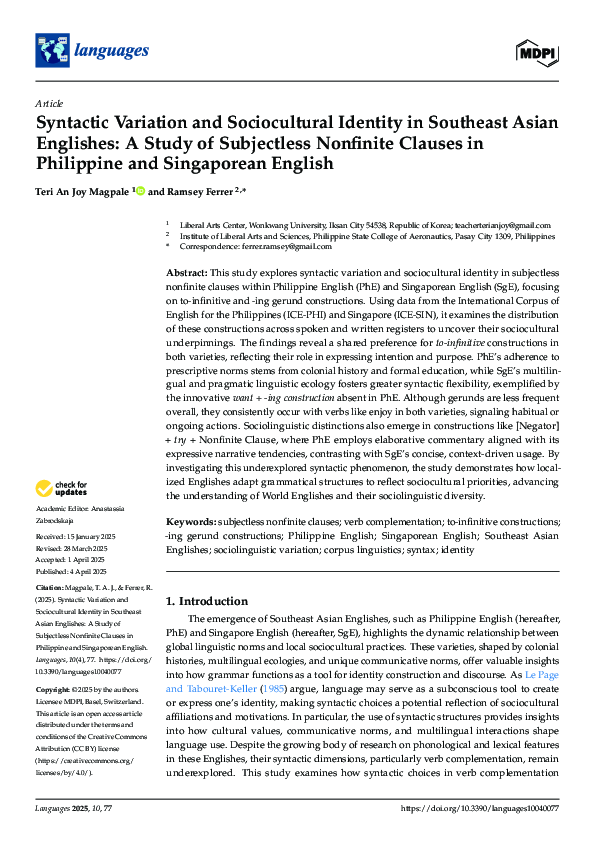 (PDF) Syntactic Variation and Sociocultural Identity in Southeast Asian ...