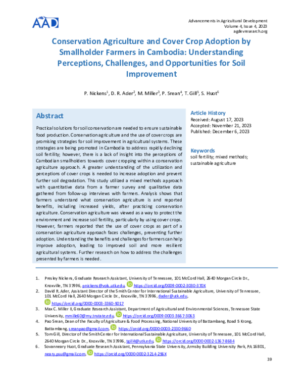 (PDF) Conservation agriculture and cover crop adoption by smallholder farmers in Cambodia ...