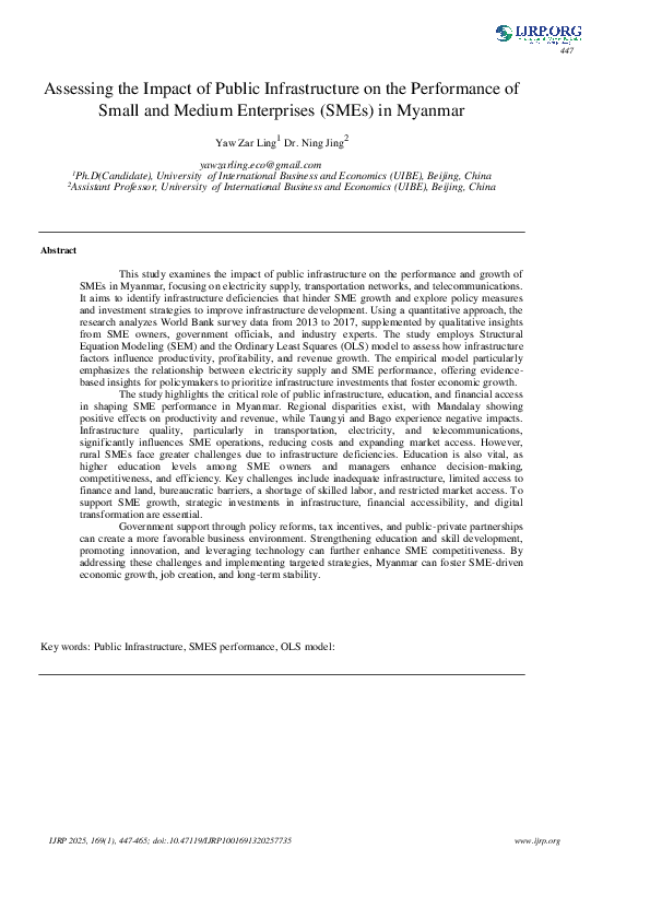 (PDF) Assessing the Impact of Public Infrastructure on the Performance of Small and Medium ...