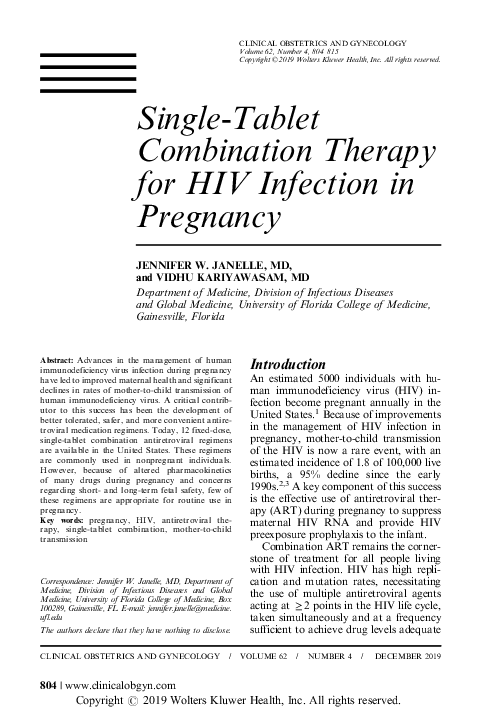 (PDF) Single-Tablet Combination Therapy for HIV Infection in Pregnancy
